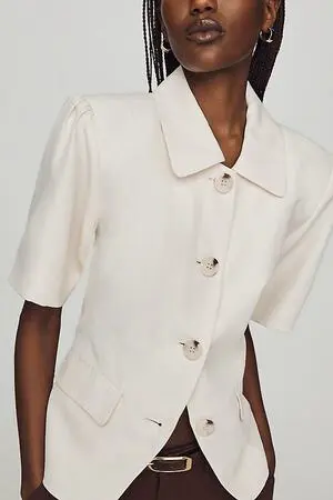 Maeve Tailored Short-sleeve Buttondown Top Jacket