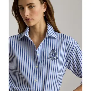 Ralph Lauren Relaxed Fit Striped Broadcloth Shirt With Embroidered Crest