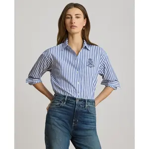 Ralph Lauren Relaxed Fit Striped Broadcloth Shirt With Embroidered Crest