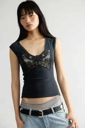 TRICIA FIX Embroidered Butterfly Tank - Black