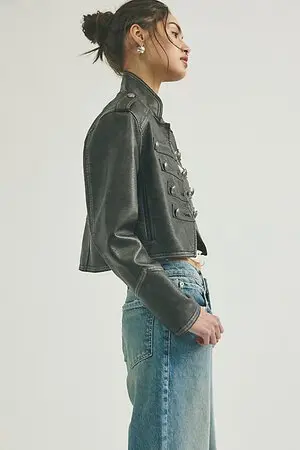 Free People Vegan Leather Band Jacket