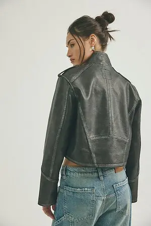 Free People Vegan Leather Band Jacket
