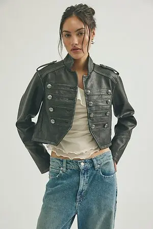 Free People Vegan Leather Band Jacket
