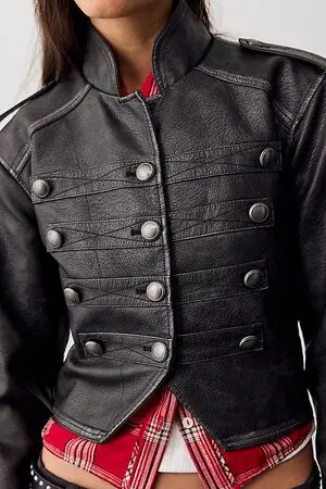 Free People Vegan Leather Band Jacket - Black