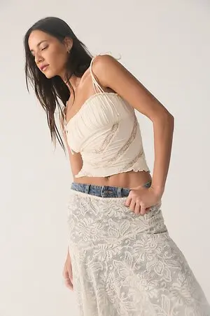 Free People All Yours Cami With Shirring And Lace Trim - Tea