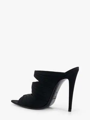 Saint Laurent Emilie Satin Sandals With Rhinestone Logo Detail