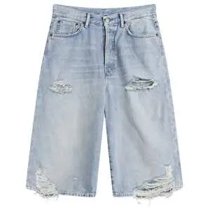 Acne Studios Judda Ripped Denim Shorts - Light Blue