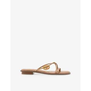 REISS Raina Flat Leather Sandals With Gold-tone Hardware