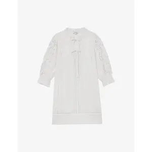 REISS Gia Cheesecloth Cotton Mini Dress - Ivory