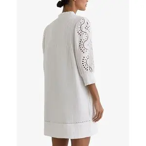 REISS Gia Cheesecloth Cotton Mini Dress - Ivory