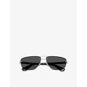 Burberry Rectangular Frame Metal And Acetate Sunglasses - Silver