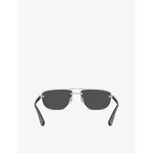 Burberry Rectangular Frame Metal And Acetate Sunglasses - Silver