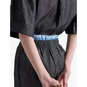 Prada Lace-trimmed Chambray Cotton And Linen-blend Midi Skirt - Blue