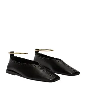JIL SANDER Square Toe Ballet Flats With Ankle Bracelet