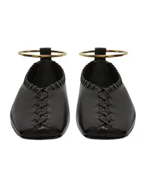 JIL SANDER Square Toe Ballet Flats With Ankle Bracelet