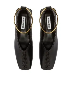 JIL SANDER Square Toe Ballet Flats With Ankle Bracelet