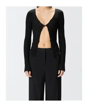 Pinko Ribbed Button-up Cardigan With Sun Motif