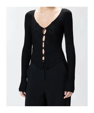 Pinko Ribbed Button-up Cardigan With Sun Motif