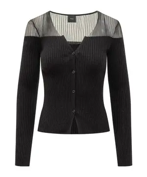 Pinko V-neck Ribbed Cardigan With Sheer Yoke