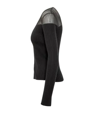 Pinko V-neck Ribbed Cardigan With Sheer Yoke