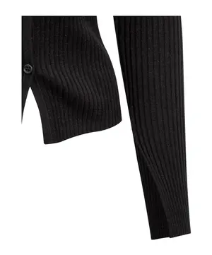 Pinko V-neck Ribbed Cardigan With Sheer Yoke