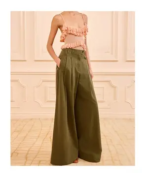 Ulla Johnson Mid Rise Pleated Cotton Wide Leg Pants - Green