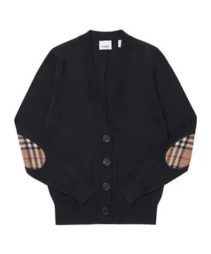Burberry V-neck Knitted Cardigan With Check Elbow Patches