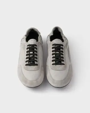 Prada Re-nylon And Suede Elasticized Sneakers - Cloud Ash