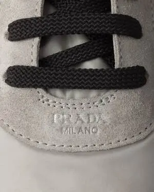 Prada Re-nylon And Suede Elasticized Sneakers - Cloud Ash