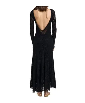 FORTE_FORTE Lace Maxi Dress With Long Sleeves - Black