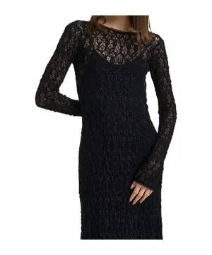 FORTE_FORTE Lace Maxi Dress With Long Sleeves - Black