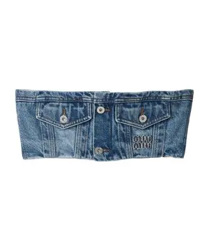 Miu Miu Washed Denim Bandeau Top - Navy