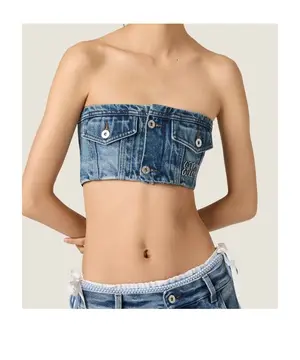 Miu Miu Washed Denim Bandeau Top - Navy