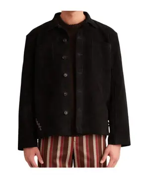 BODE Long-sleeved Leather Jacket With Classic Collar