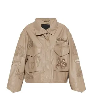 ALLSAINTS Long-sleeved Leather Jacket With Patches