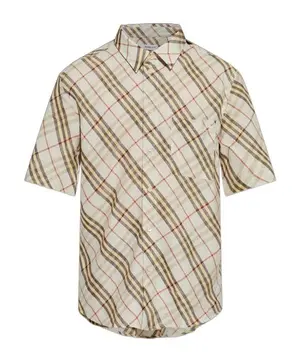 Burberry Roland Checked Short Sleeve Shirt - Pebble
