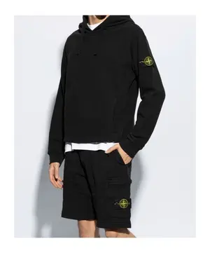 Stone Island Compass Patch Drawstring Hoodie - Black