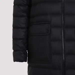 Moncler Long Hooded Padded Coat With Logo Patch