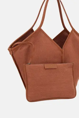 Hereu Top Handle Tote Bag With Detachable Pouch - Brown