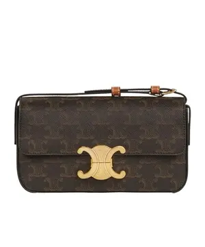 Celine Claude Shoulder Bag In Triomphe Canvas And Calfskin