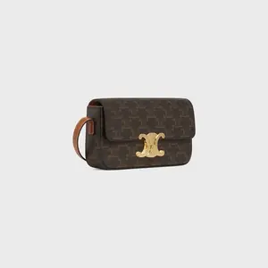 Celine Claude Shoulder Bag In Triomphe Canvas And Calfskin
