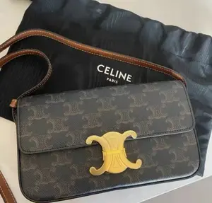 Celine Claude Shoulder Bag In Triomphe Canvas And Calfskin