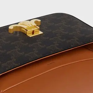 Celine Claude Shoulder Bag In Triomphe Canvas And Calfskin