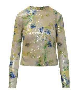 MSGM Sequin Floral Knit Top