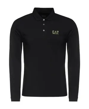 EA7 Logo Long-sleeved Polo Shirt - Black