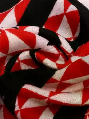 Prada Geometric-pattern Fringed Scarf - Red
