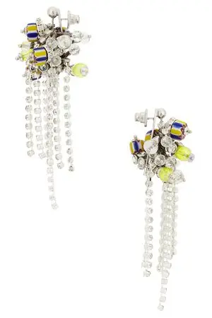 Dries Van Noten Dangle Earrings With Crystal Embellishments - Light Yellow