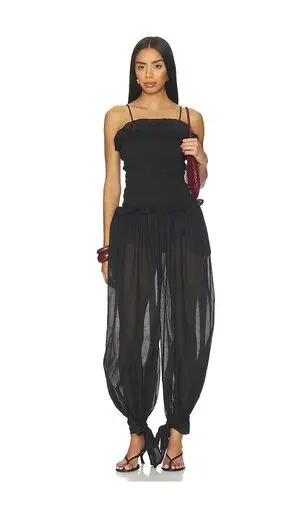 Andamane Noor Wide Pants Smocked Jumpsuit - Black