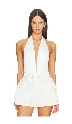 Andamane Zendaya Deep V-neck Bodysuit - White