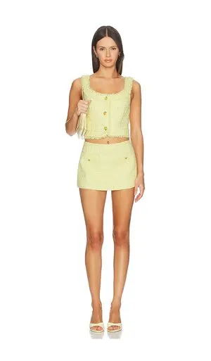 Alice + Olivia Shila Scoop Neck Button Down Corset Top - Lemon